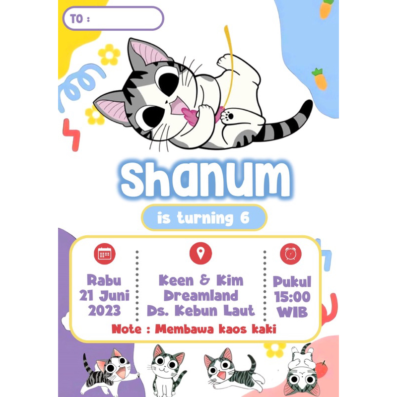 Jual Birthday Invitation / Undangan Ulang Tahun tema Kucing / Cat ...