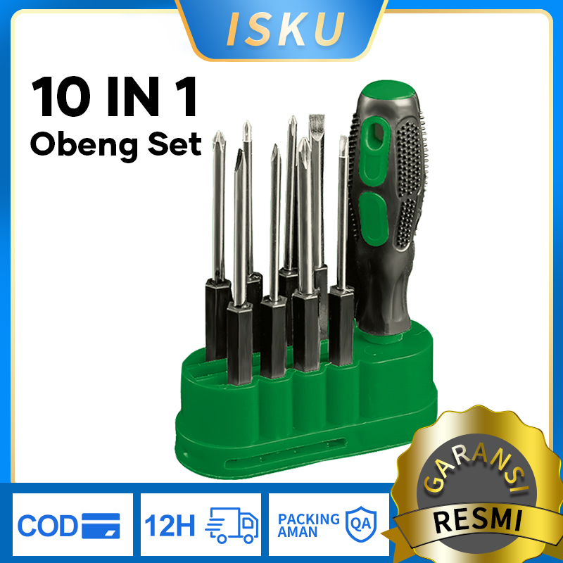 Jual ISKU Obeng Set 10 in 1 Obeng Kembang Komplit Serbaguna Rubber ...