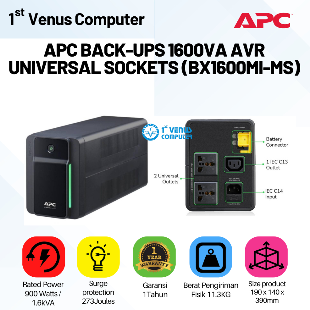 Jual APC Back-UPS 1600VA AVR Universal Sockets (BX1600MI-MS) / APC UPS ...