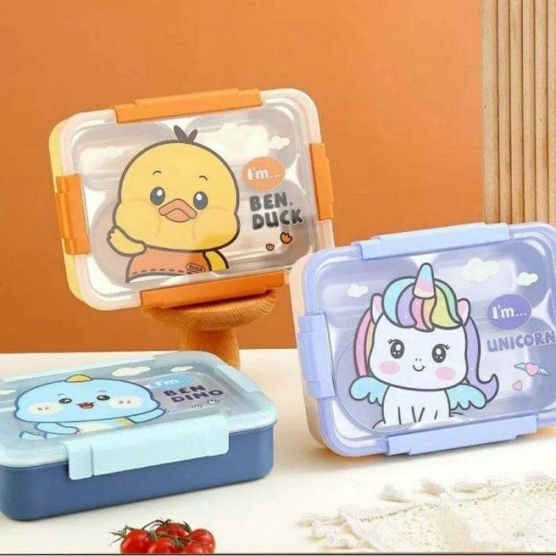 Jual Lunch Box / Kotak Makan 4 Sekat Stainless Unicorn Bebek Dino ...