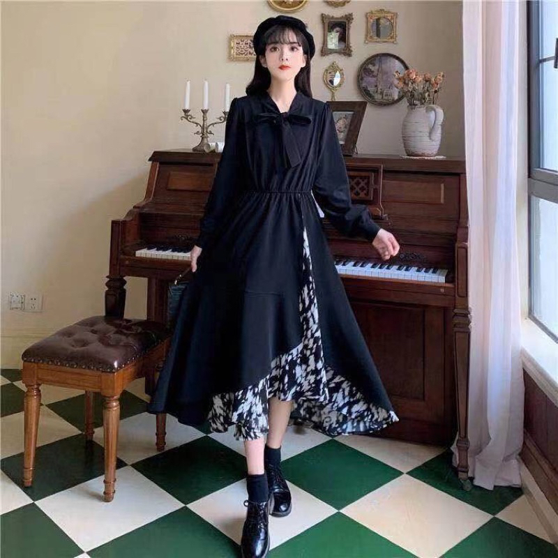 Jual THEONE || Bigsize Dress Two Tone M-XL-3XL // Dress Hitam Lengan ...