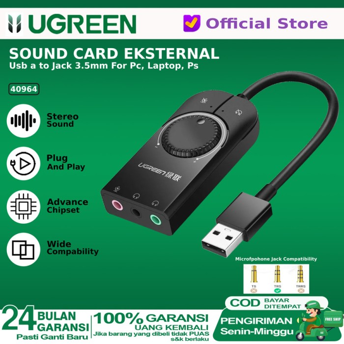 Jual UGREEN Sound Card External Stereo Sound Audio Adapter 40964 AGP | Shopee Indonesia