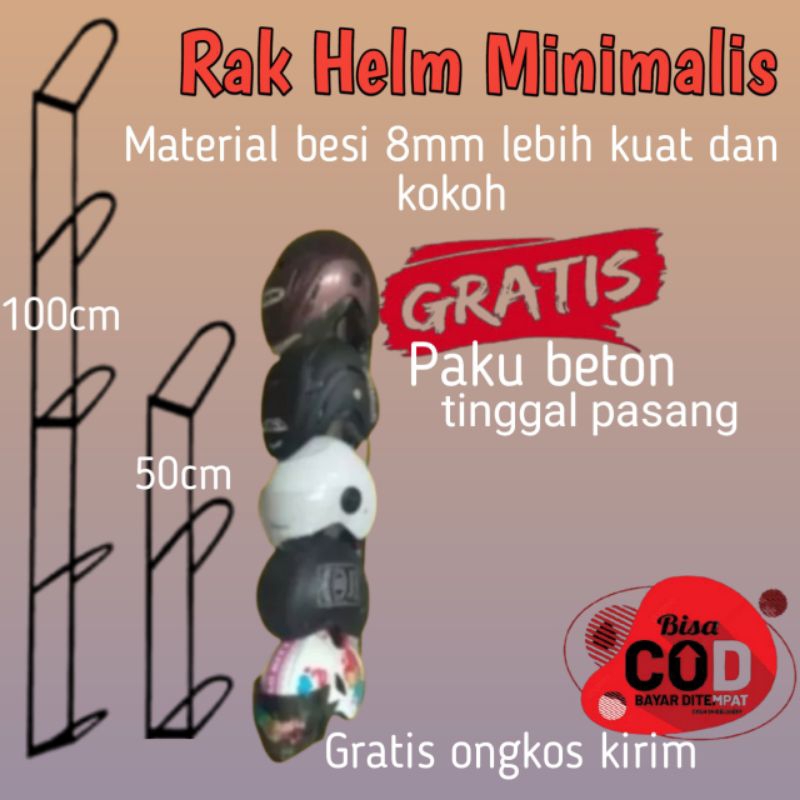 Jual rak gantungan helm helem dinding etestik besi 8mm minimalis modern ...