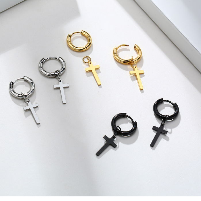 Jual ALPHA OMEGA - Anting Salib Pria Hitam Gold Silver Tindik Earrings ...