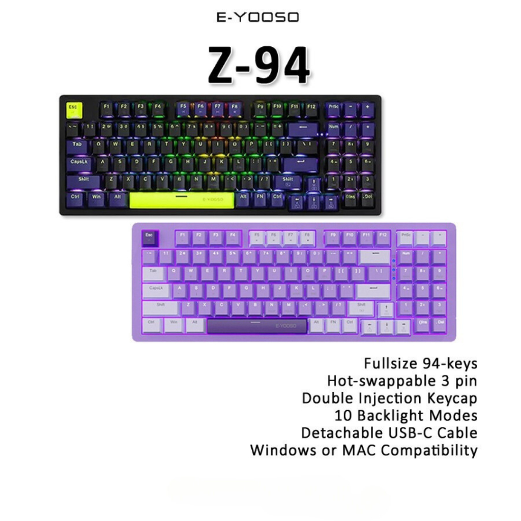 Jual E-YOOSO Z-94 Z94 Monochrome Fullsize 98% Mechanical Gaming Keyboard | Shopee Indonesia