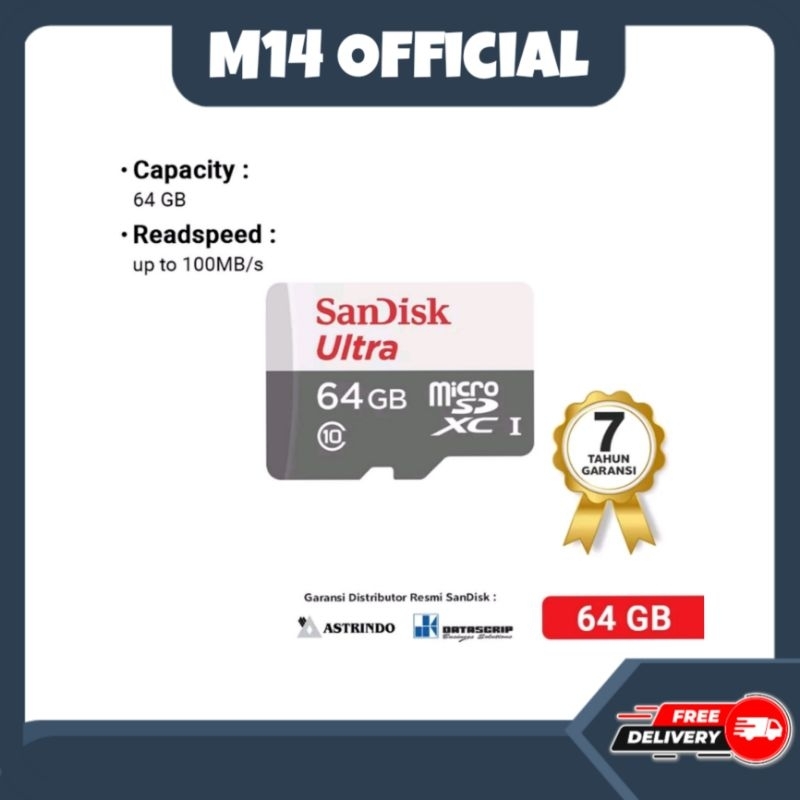 Jual Memory Card | SanDisk Ultra Micro SD 64GB Class 10 Speed 100MBps Garansi Resmi | Shopee ...