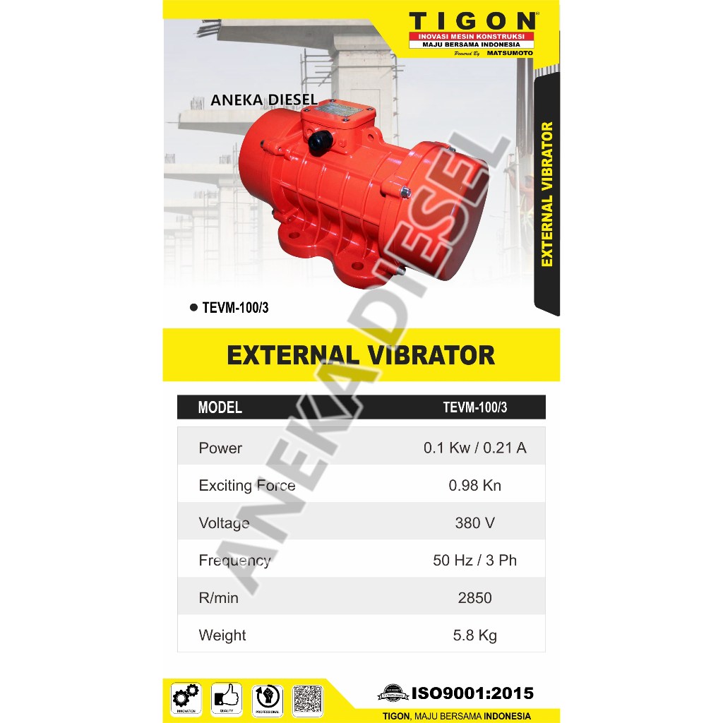 Jual Vibrator TIGON TEVM 100/3 Mesin Vibrator External Motor TEVM 100/3 ...