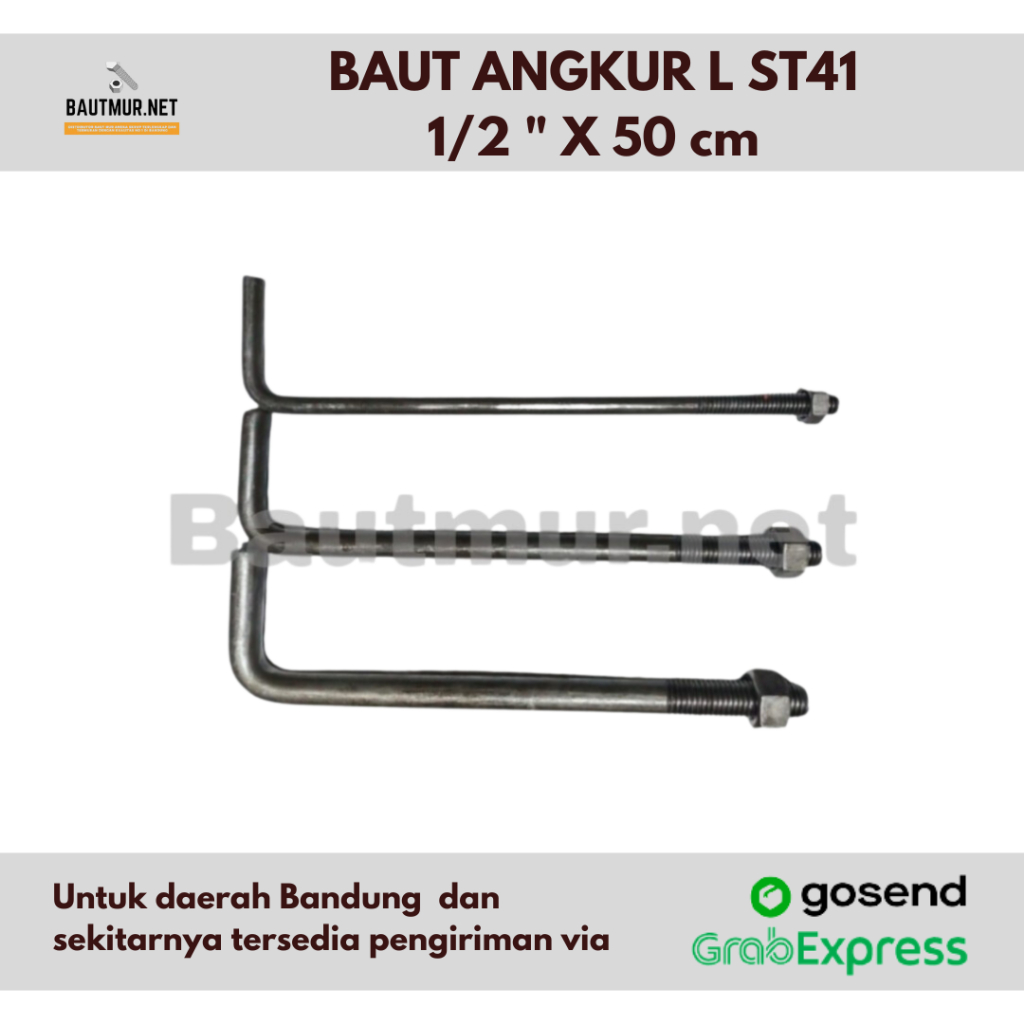 Jual Baut Angkur L ST41 1/2" x 50cm (12mm x 50cm) plus mur - Besi Hitam ...