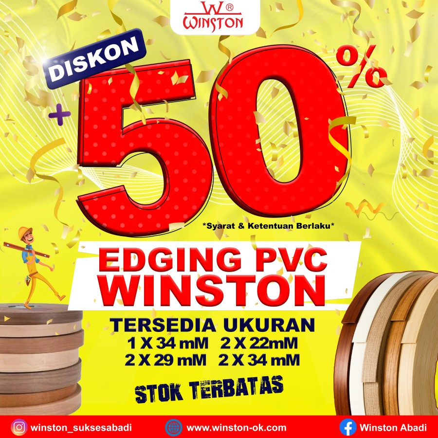 Jual DISKON 40% EDGING WINSTON Lebar 22 mm x 2 mm texture (Urat kayu ...