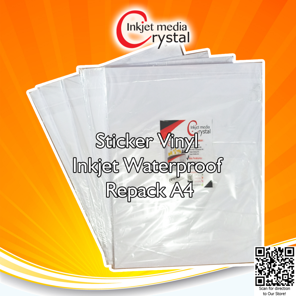 Jual Crystal - Sticker Vinyl Inkjet A4 Waterproof Synthetic White Gloss ...