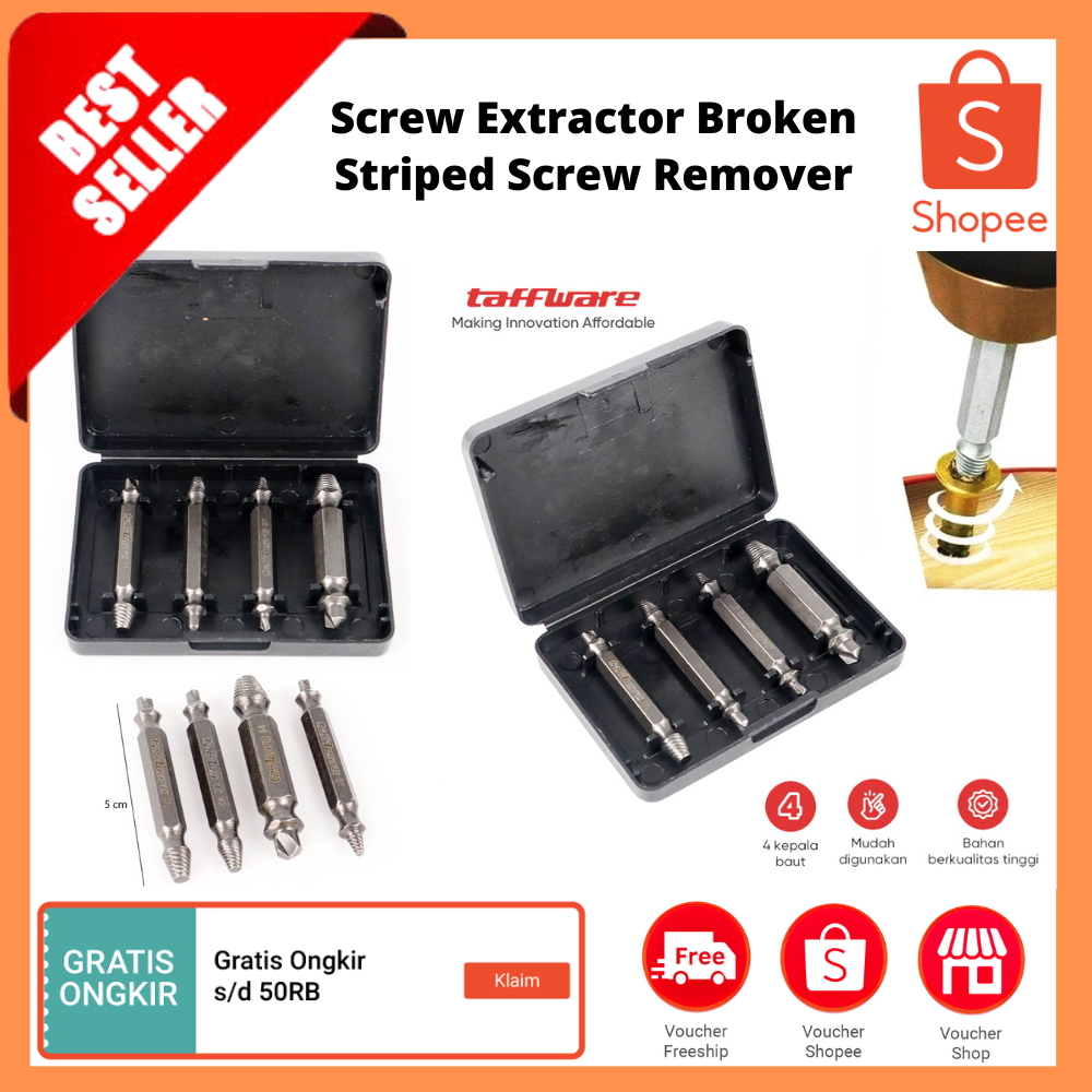 Jual Screw Extractor Broken Striped Screw Remover / Set Mata Bor ...