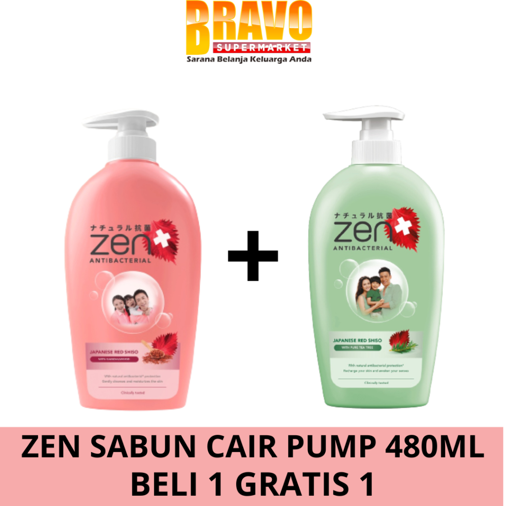 Jual Bravo Bojonegoro - [ BUY 1 GET 1 ] Zen Antibacterial Sabun Cair Pump 480ML | Shopee Indonesia