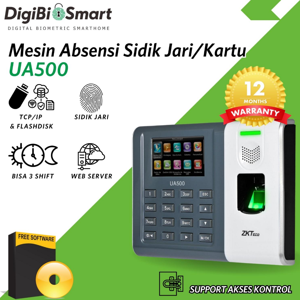 Jual Fingerprint Mesin Absensi UA500 ZKTeco TCP/IP Web Server ADMS Sidik Jari Kartu RFID ...
