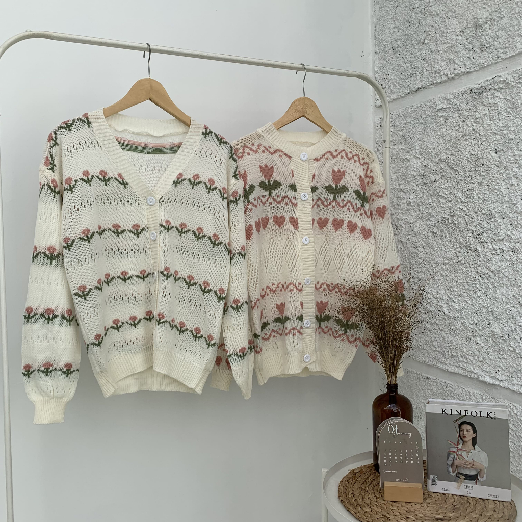 Jual Outwear Summer Love Knit Cardy / Cardigan Pinky Flower | Shopee ...