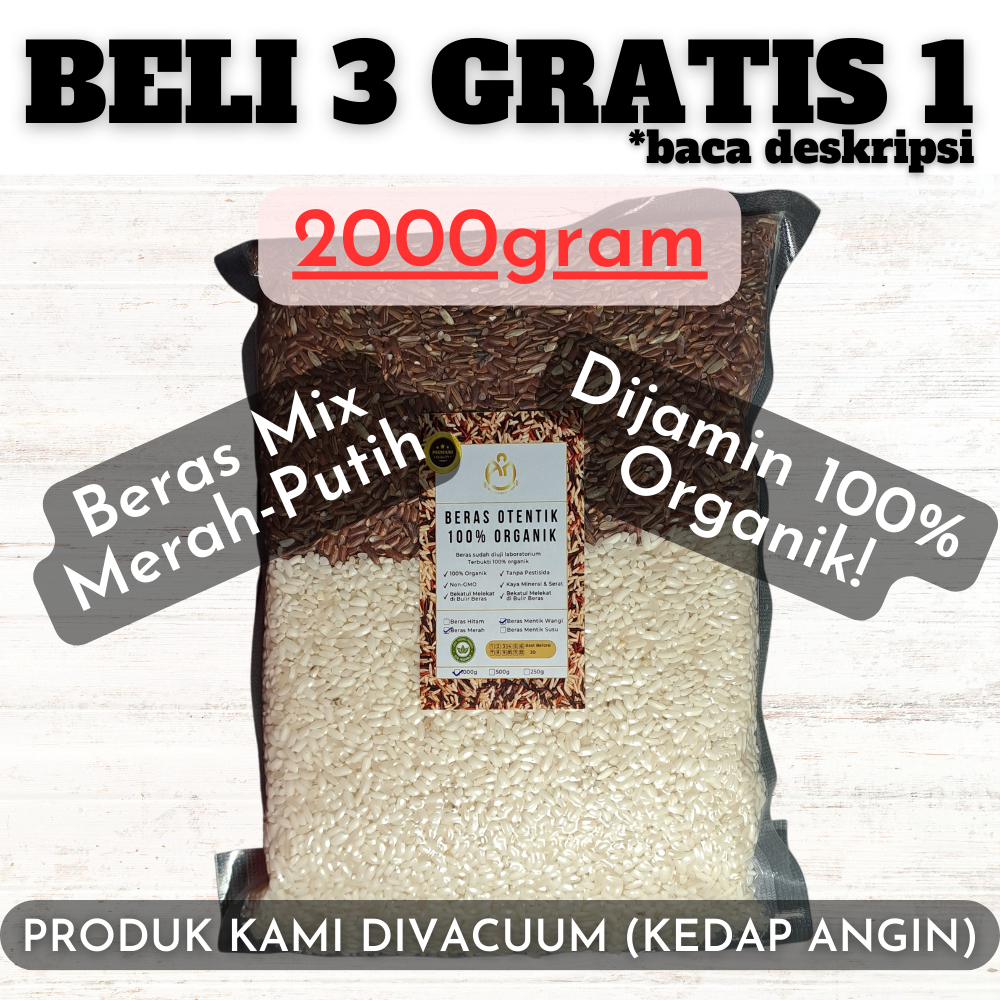Jual BERAS ORGANIK MIX Beras Merah-Putih Otentik 100% Organik 2000gram ...
