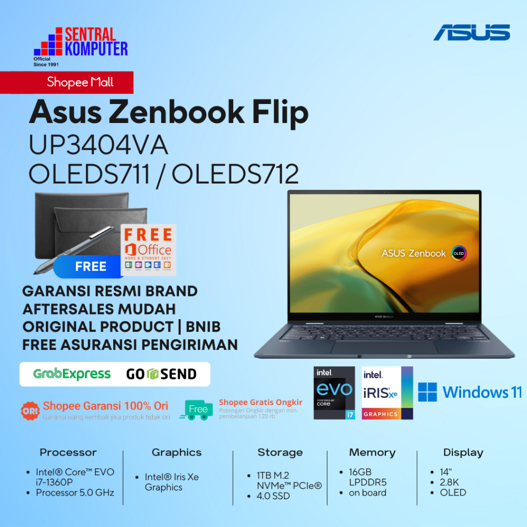 Jual Asus Zenbook 14 Flip OLED UP3404VA EVO - I7 1360P IrisXe 16GB 1TB ...
