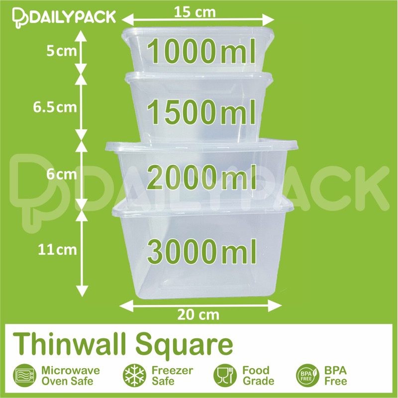 Jual Thinwall Square Kotak Food Container Kotak Makan Plastik