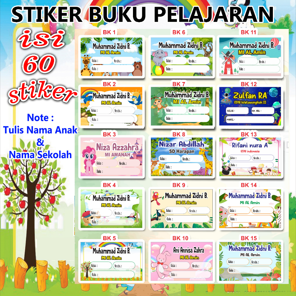 Jual (Isi 60 pcs) Sticker Buku Pelajaran Anak - Stiker Mapel Sekolah ...