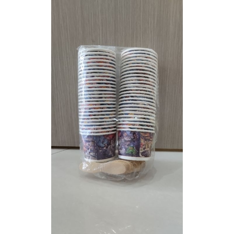 Jual Cup Es Cream kecil isi 50pcs dengan sendok / paper cup kecil / cup ...