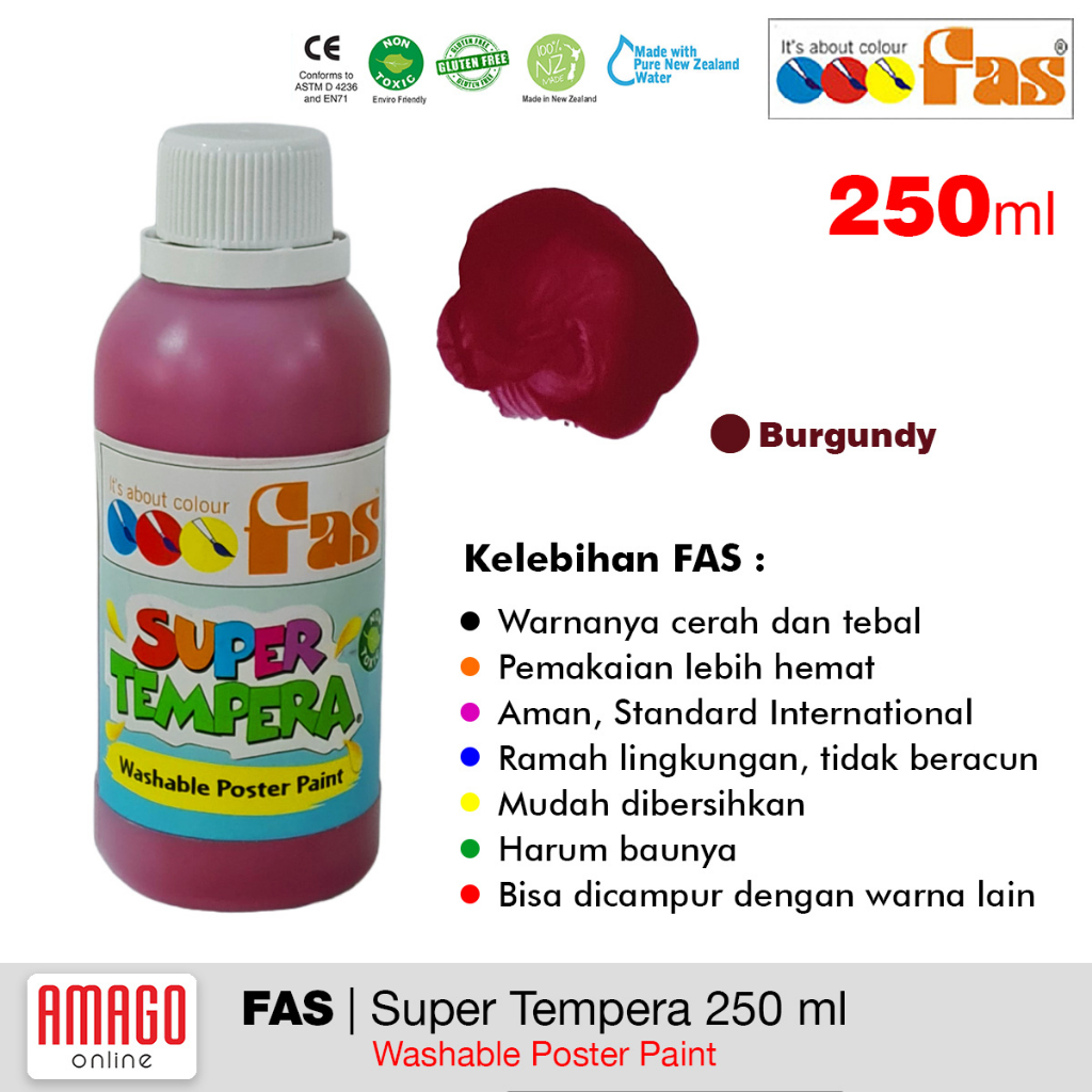 Jual Cat Poster Lukis FAS Super Tempera Washable Poster Paint 250 ml ...
