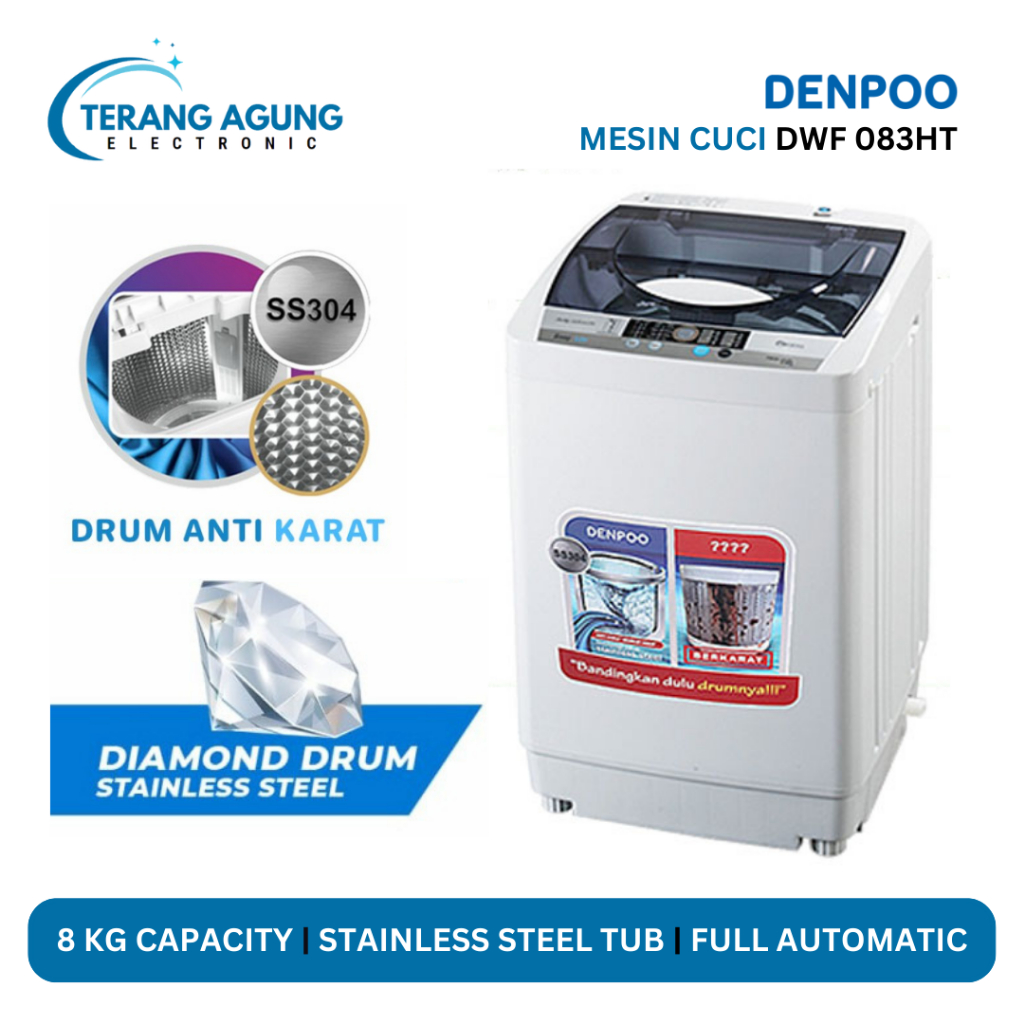 Jual DENPOO MESIN CUCI SATU TABUNG FULL AUTOMATIC DWF 083 HT | Shopee Indonesia