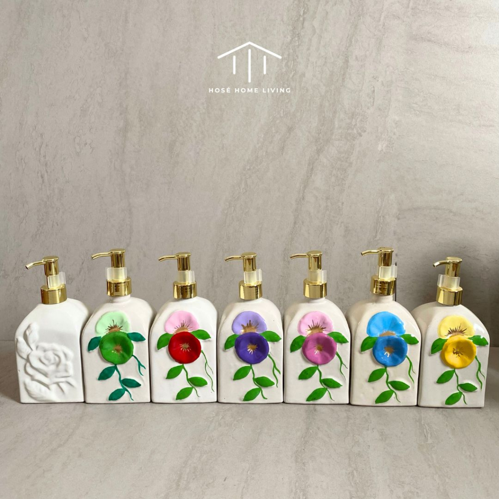 Jual HOSÉ BOTOL SABUN CAIR KERAMIK BUNGA LUKIS PUMP EMAS 350 ML ESTETIK ...
