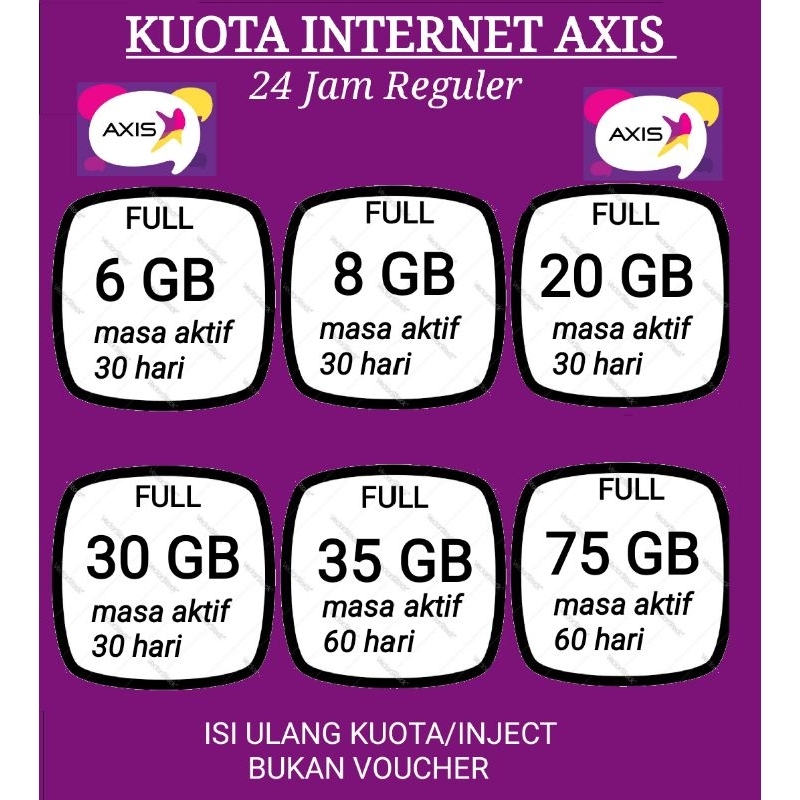 Jual Isi Ulang Kuota Axis Data Internet30GB 35GB 50GB 65GB 75GB 1GB 2GB 3GB 5GB 6GB 8GB 10GB ...