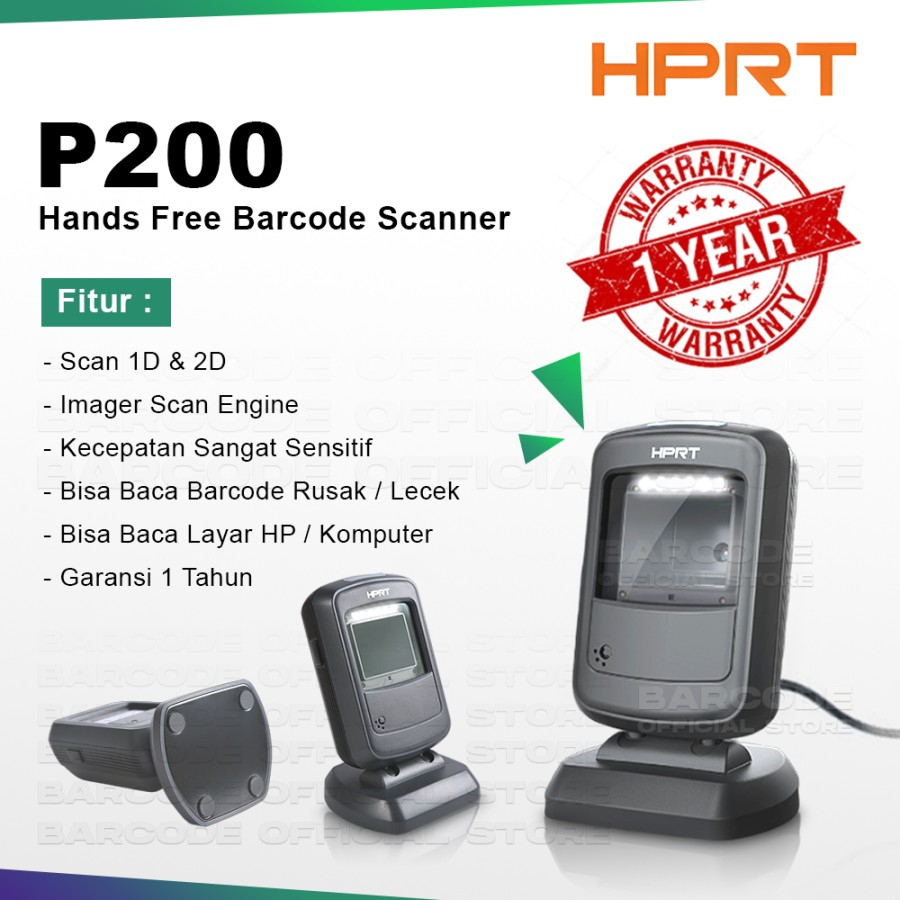 Jual Hands Free Barcode Scanner HPRT P-200 2 Dimensi Scan Kasir Ritel ...