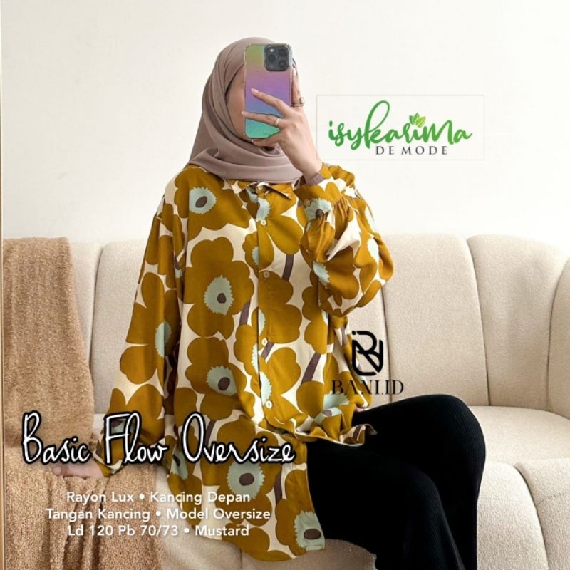 Jual Basic flow oversize (atasan blouse kemeja motif bunga, bahan rayon ...