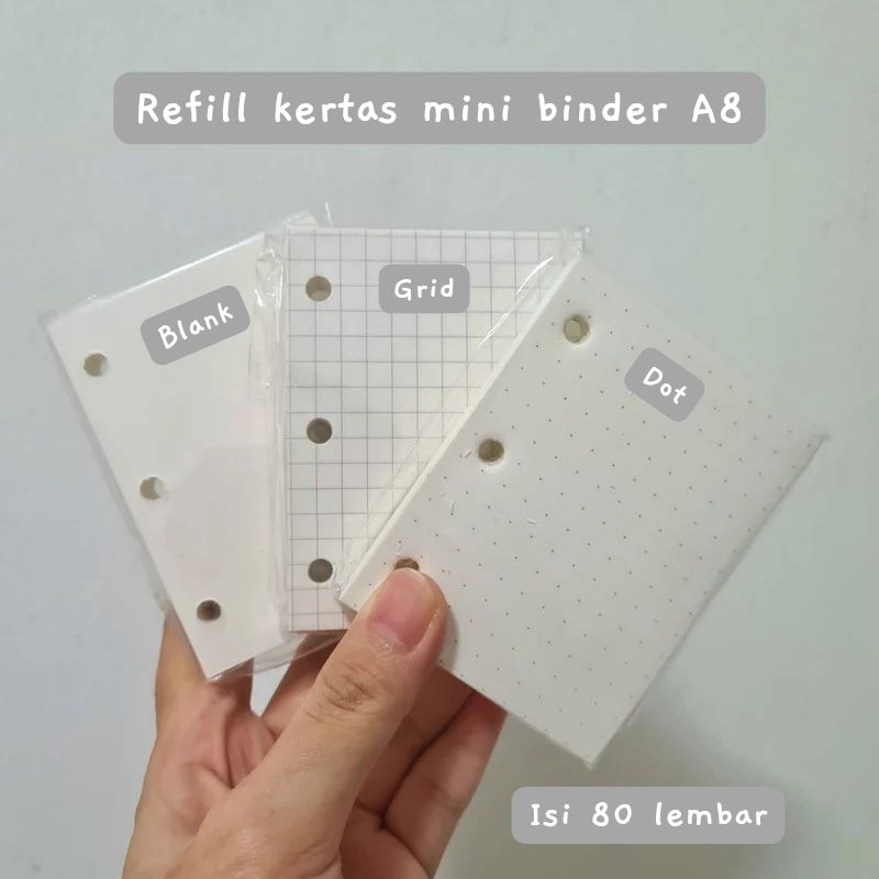 Jual 80 lembar refill kertas binder mini a8 loose leaf 3 ring blank dot line | Shopee Indonesia