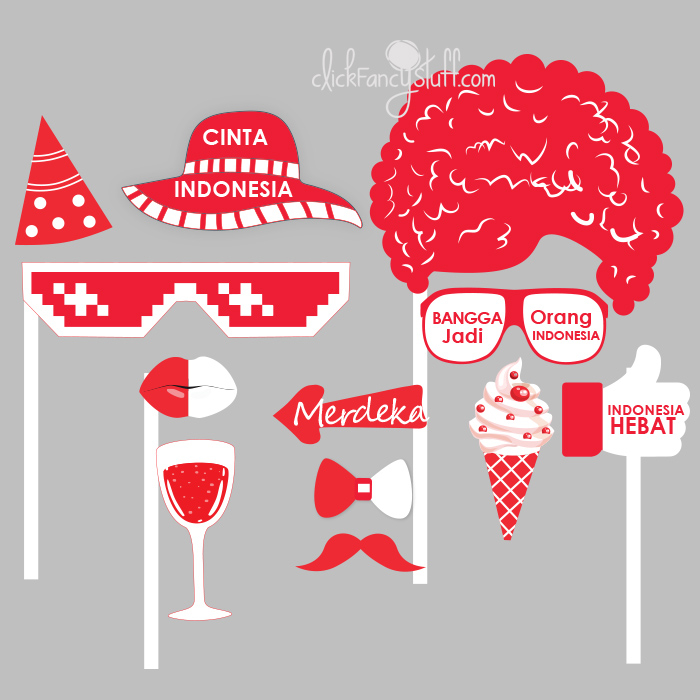 Jual photobooth props 17 Agustus HUT RI Aksesoris foto Agustusan Merah ...
