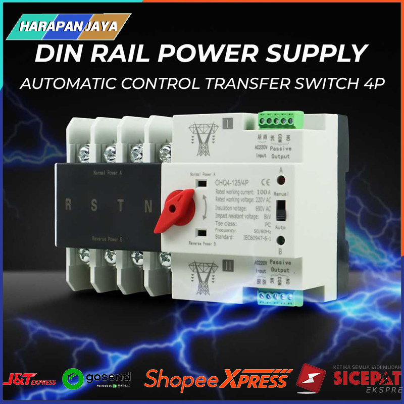 Jual ATS Automatic Control Transfer Switch 63A 100A Din Rail Power ...