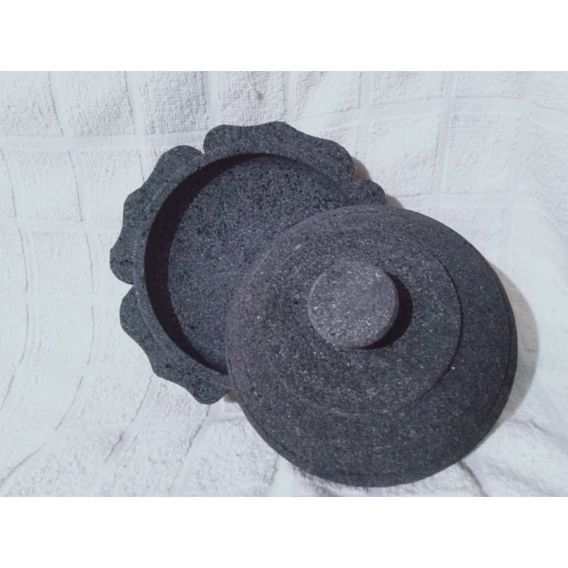 Jual Cobek tutup uk 14cm wadah sambel BATU ASLI (SATU SET SAMA ULEKAN ...