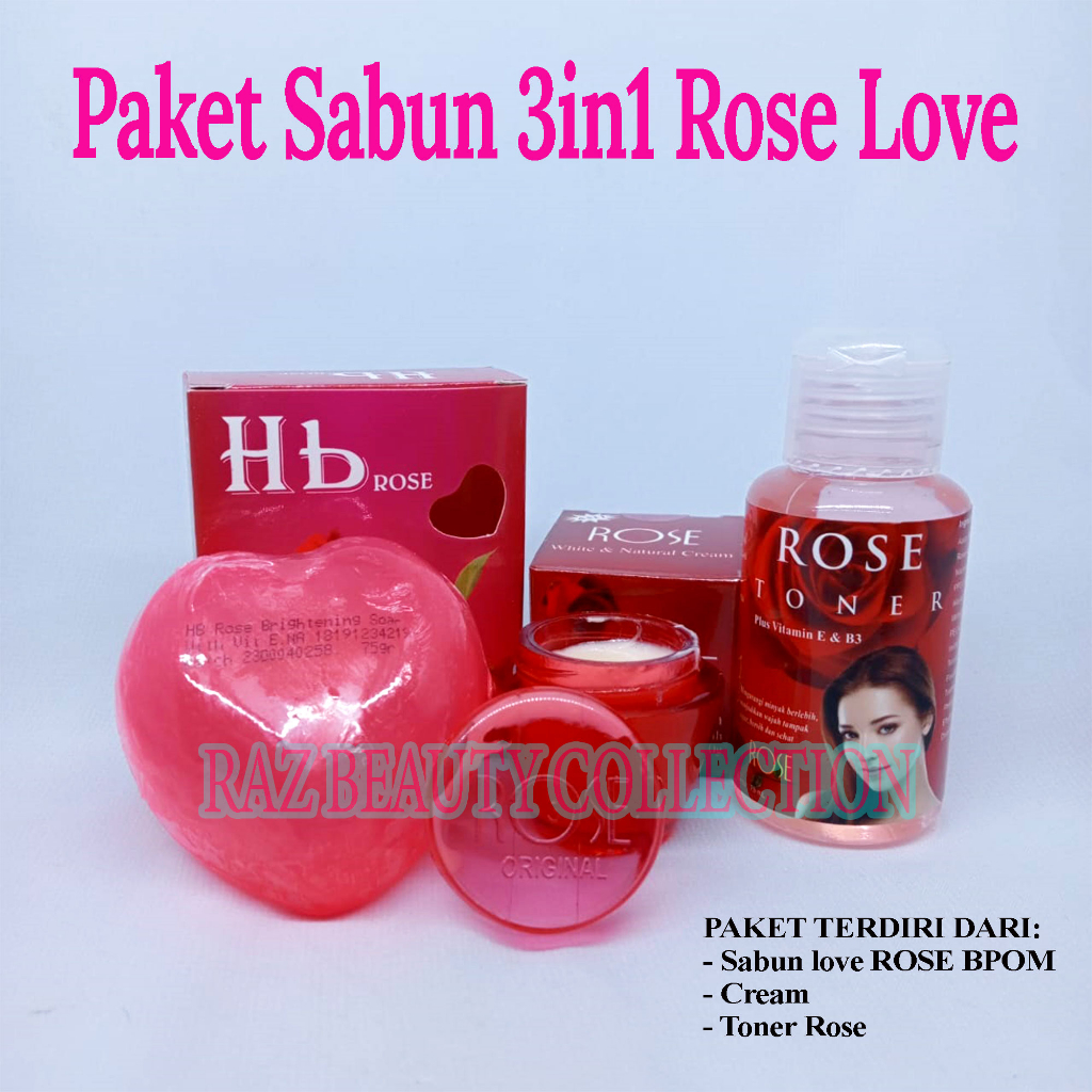 Jual Paket Cantik Rose 3in1 ( Cream Rose - Sabun Rose Love - Toner Rose ...