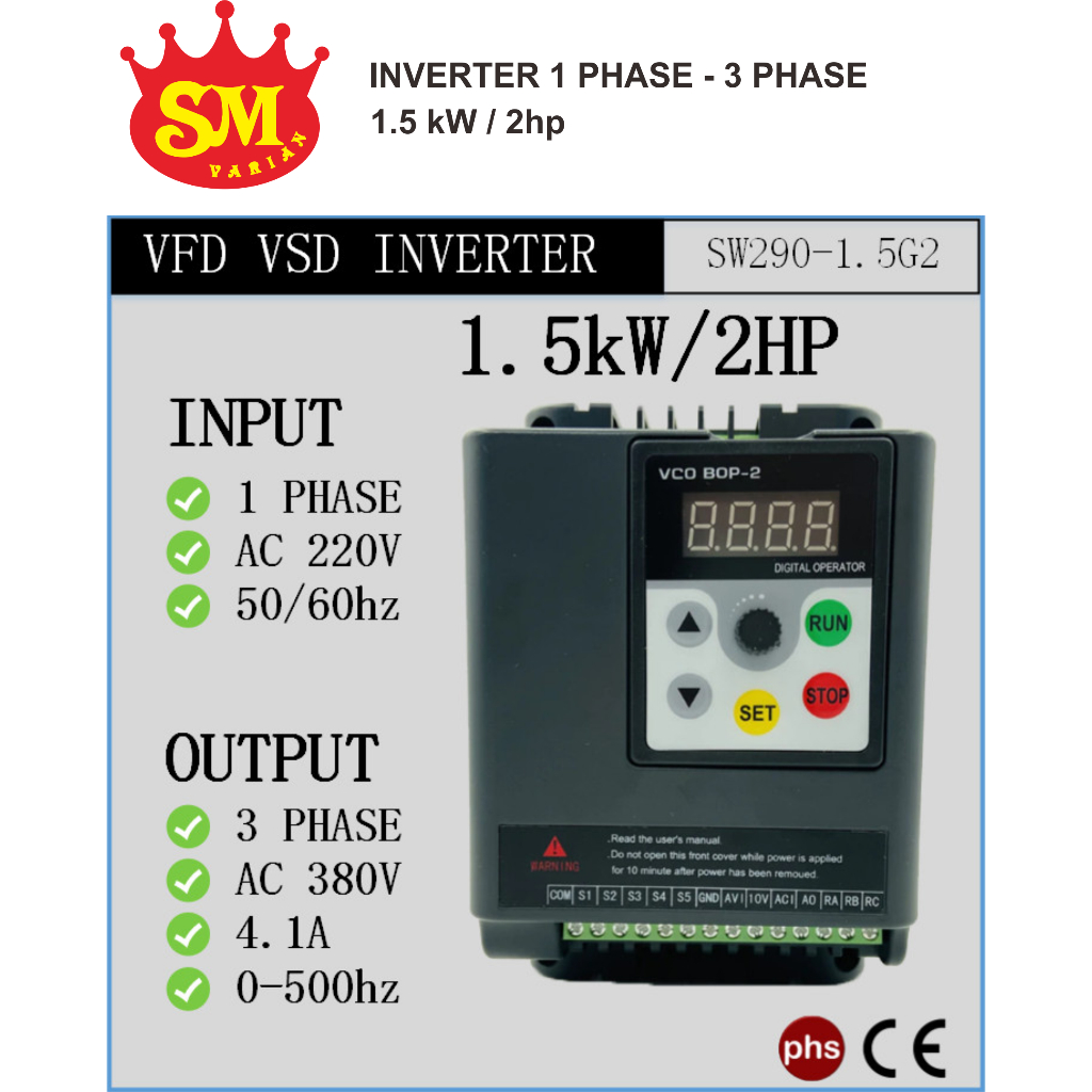 Jual INVERTER 1 PHASE KE 3 PHASE 2HP / 1.5KW | Shopee Indonesia