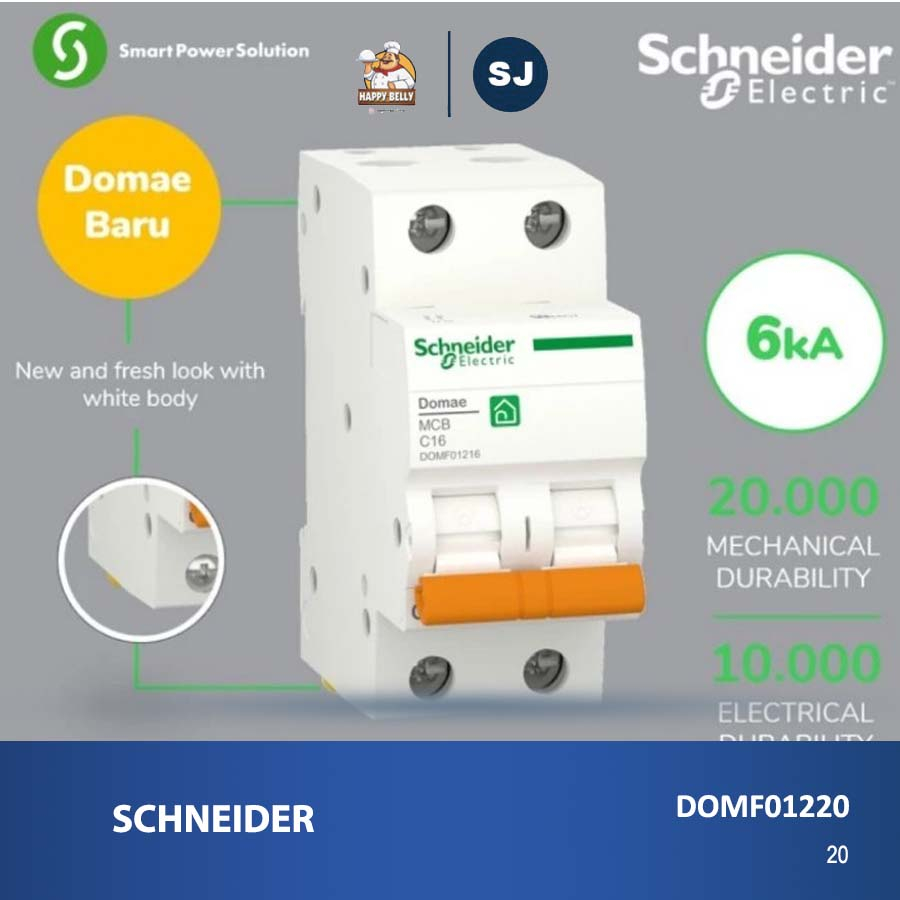 Jual Schneider Electric NEW DOMAE MCB 20A 2P - DOMF01220 | Shopee Indonesia
