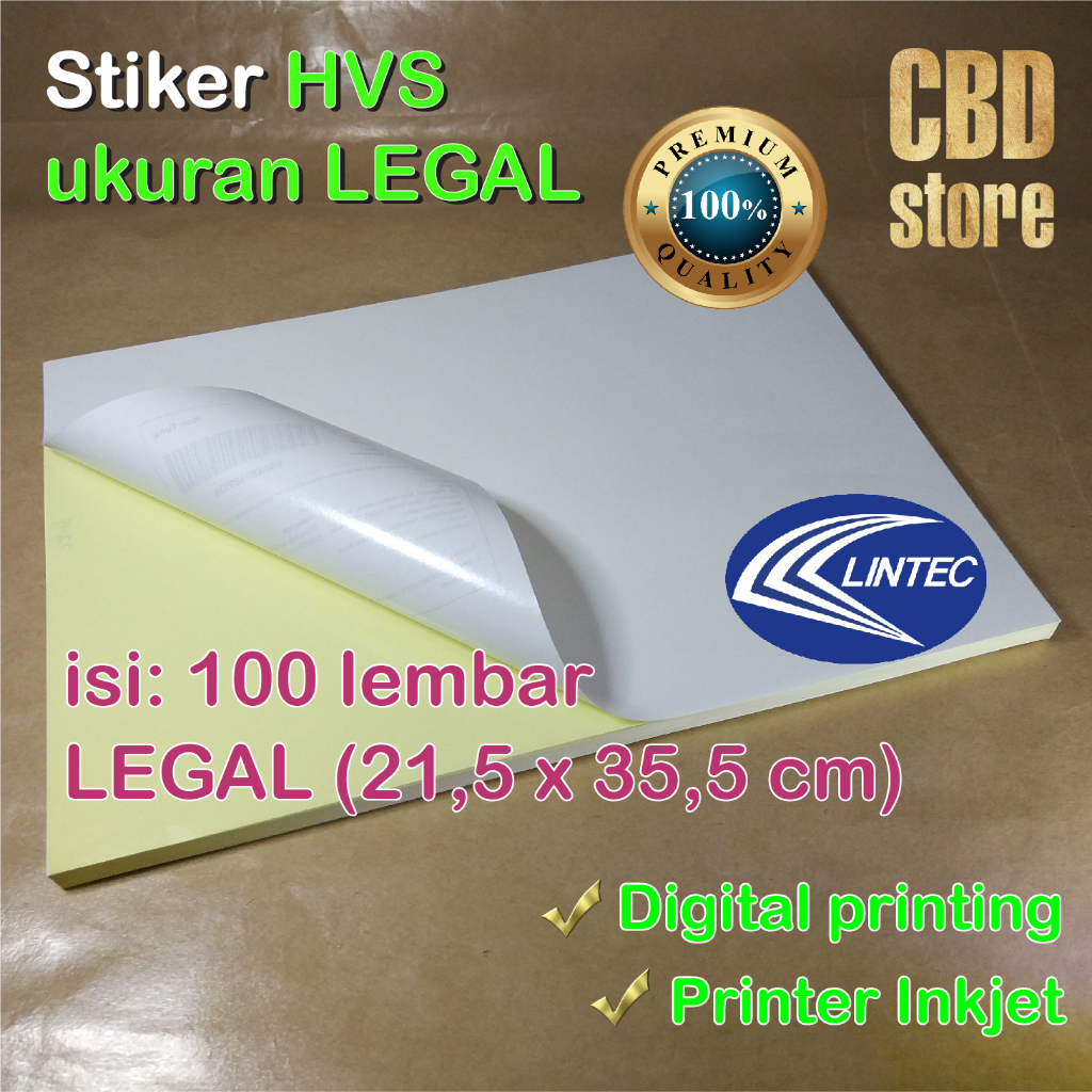 Jual Stiker HVS ukuran LEGAL 21,5 x 35,5 cm 100 lembar merek LINTEC ...