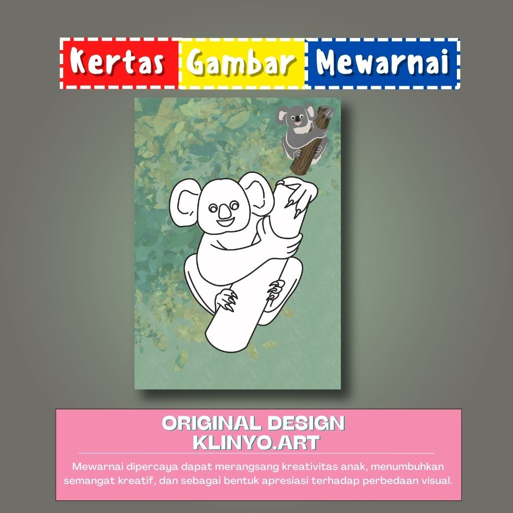 Jual Kertas Mewarnai Sketsa Gambar Koala - H140218 (Min 10pcs) Original ...