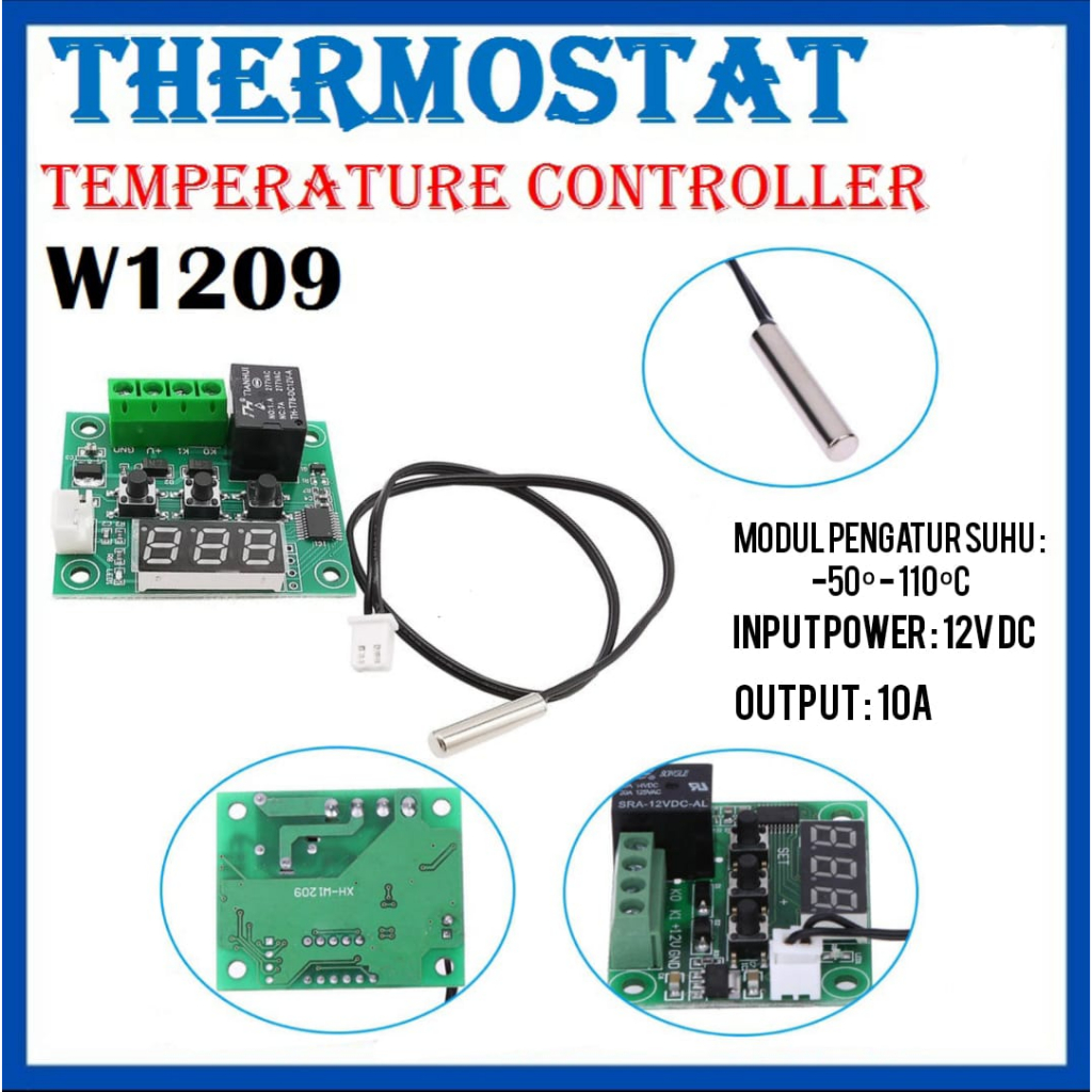Jual Thermostat Temperature Controller 12V DC Digital Termostat W1209 ...