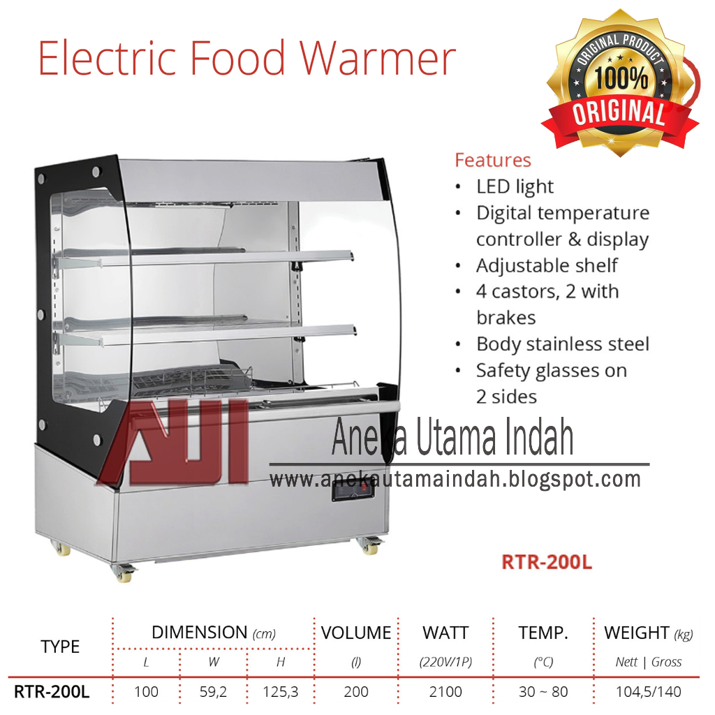 Jual Getra RTR-200L Electric Food Warmer - Mesin Showcase Pemajang ...