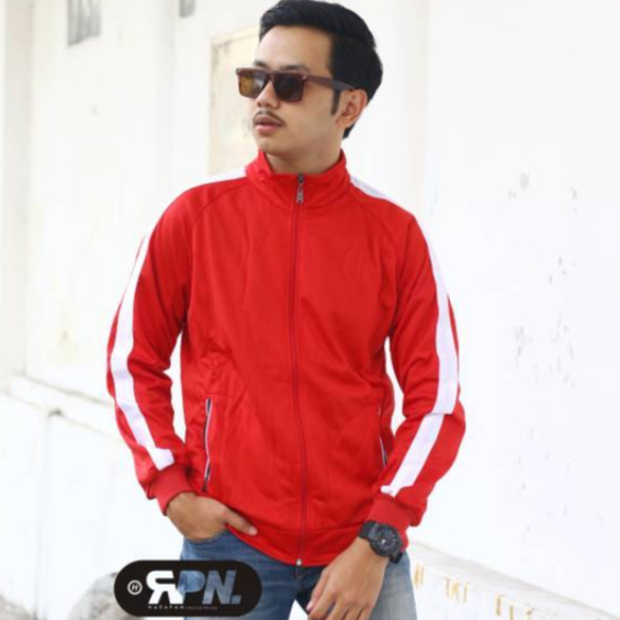 Jual jaket tracktop jersey merah indonesia saku ada resleting cewek ...