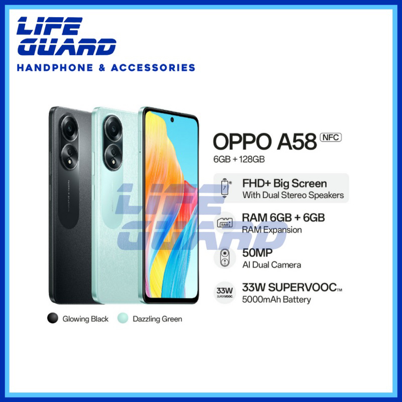Jual HANDPHONE OPPO A58 NFC RAM 8GB/128GB | 6GB/128GB (Glowing Black ...