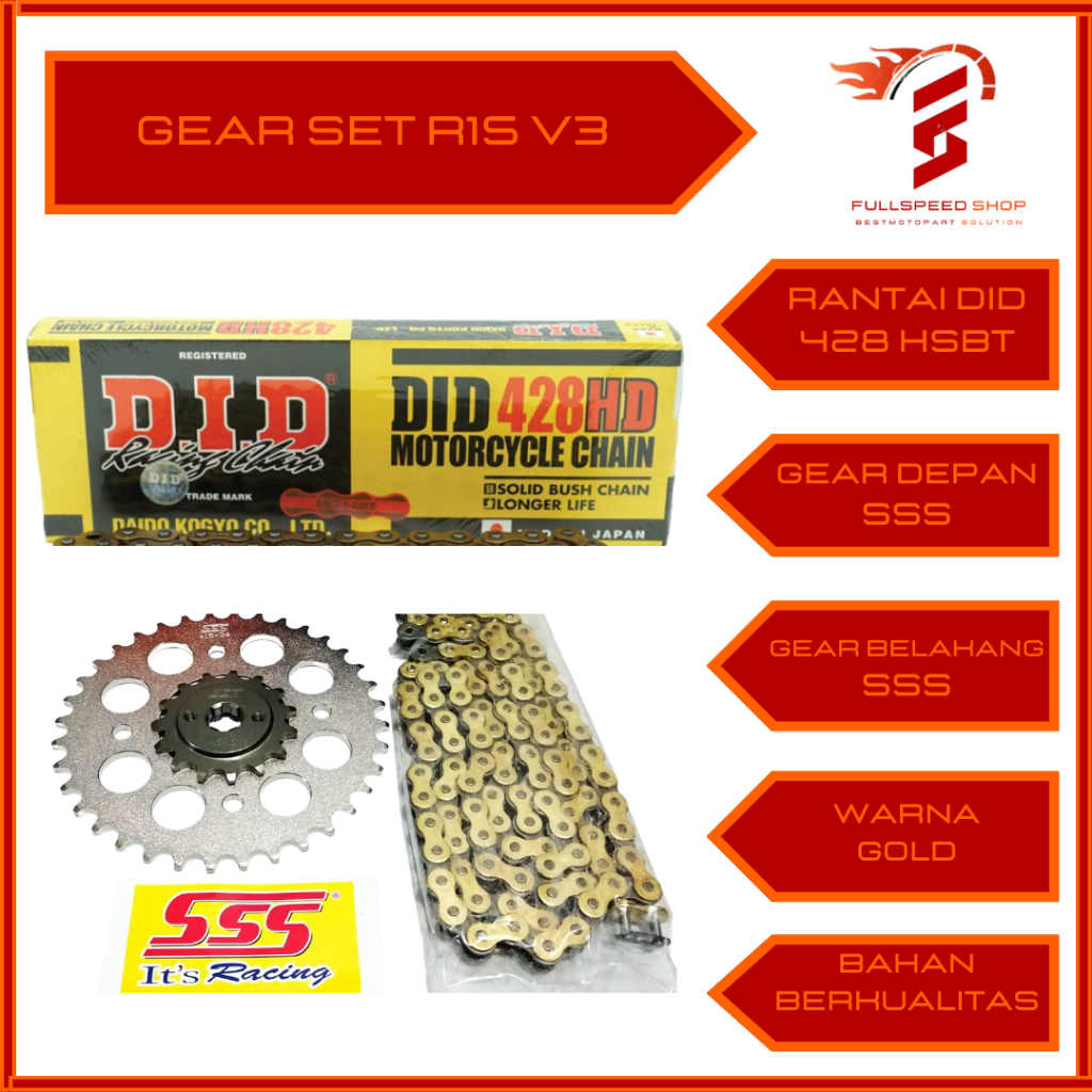 Jual GEAR SET R15 V3 RANTAI DID 428 HSBT GEAR DEPAN SSS UKURAN 14T 15T 16T GEAR BELAKANG SSS ...