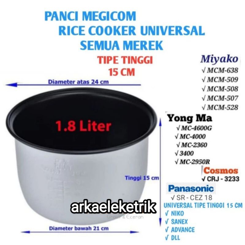 Jual Panci Teflon Magic Com Rice Cooker Miyako 1.8 Liter tinggi 15cm ...