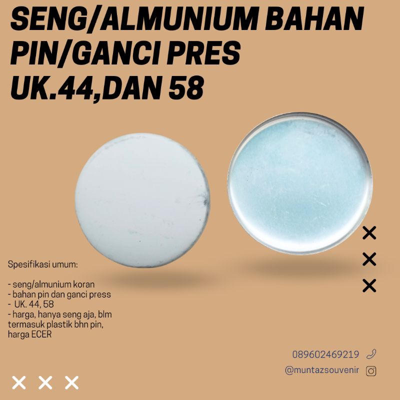 Jual bahan baku pin ganci alumunium koran/ seng Gress / mika pin ganci ...