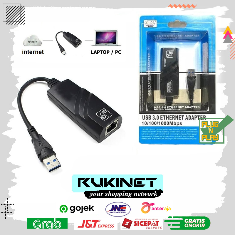 Jual USB 3.0 to LAN Gigabit Ethernet Up to 100 MBPS / 1 GBPS By RUKINET ...