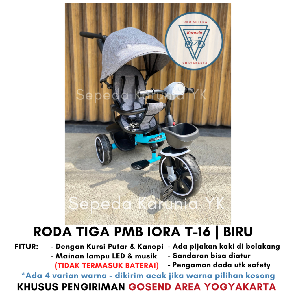Jual Sepeda Anak Roda Tiga PMB Iora T-16 | Dengan Kanopi + Kursi Putar ...