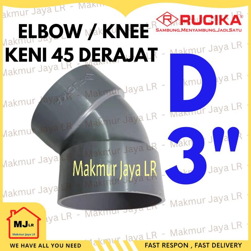 Jual KENI 3" KNEE 3 inch Elbow 45 ⁰ derajat D RUCIKA Knie Kenie pipa PVC 3x45 | Shopee Indonesia