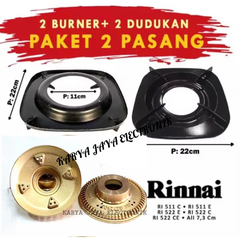 Jual 2 SET Tatakan Tungku kaki 4 kompor gas rinnai + Burner Original Ri 522C Ri 522E Ri 602E Ri ...