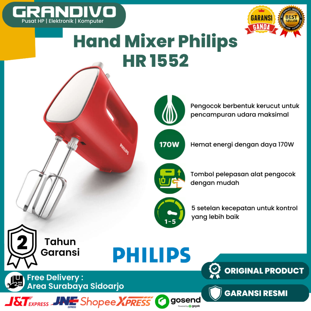 Jual Hand Mixer Philips HR1552 / HR 1552 Mixer Philips Tangan Garansi ...